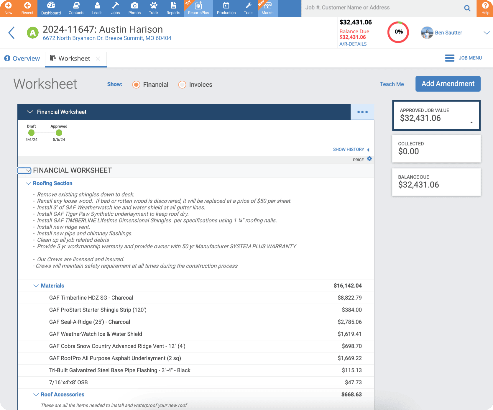 AccuLynx Guide to Financial Worksheets